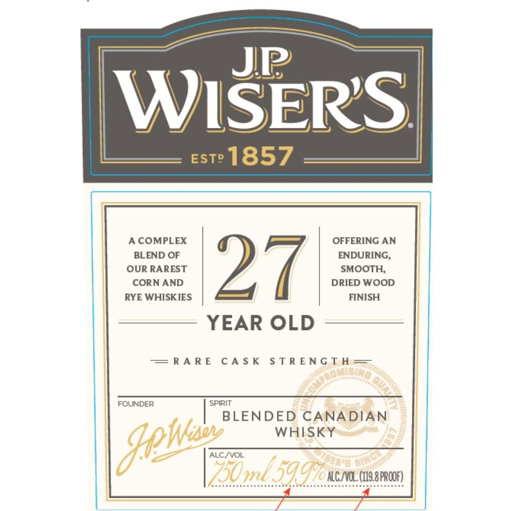 Buy J.P. Wiser’s 27 Year Old Rare Cask Strength Blended Canadian Whisky ...